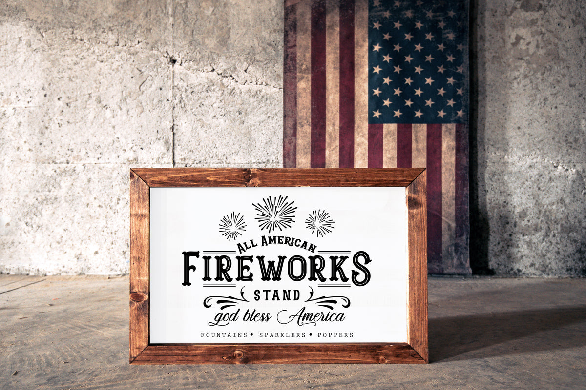 All American Fireworks Framed Sign | Hammer & Stain Long Island