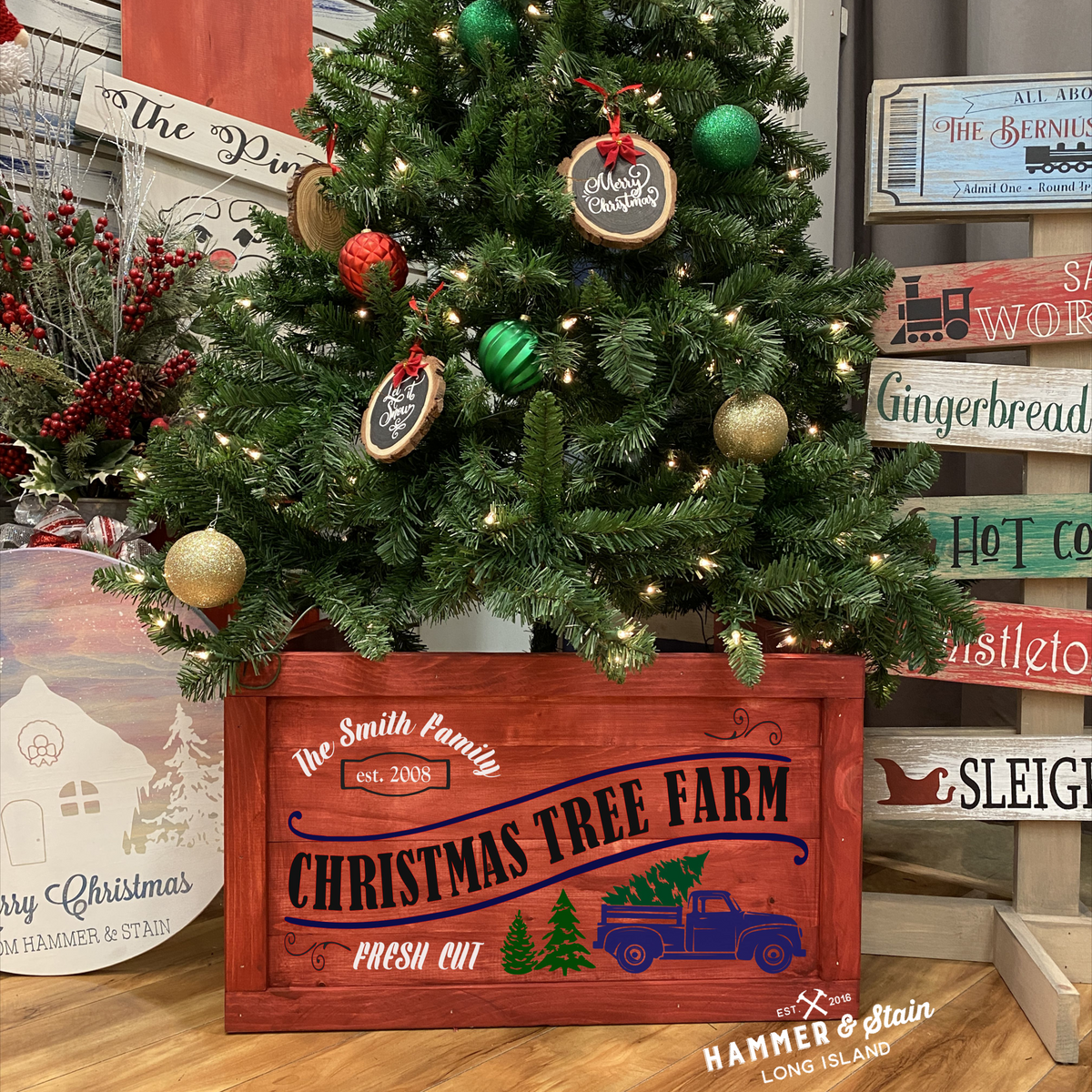 Family Name Tree Farm Christmas Tree Box – Hammer & Stain Long Island
